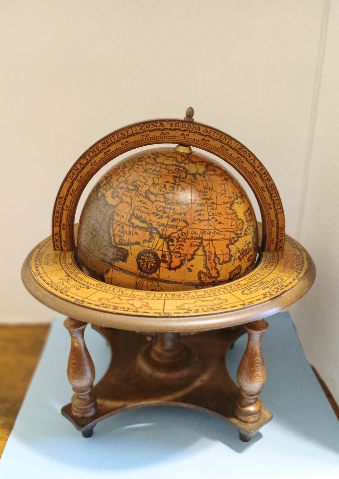 Wooden Table Top Rotating World Globe Italian Made With Zodiac Signs 11 ...