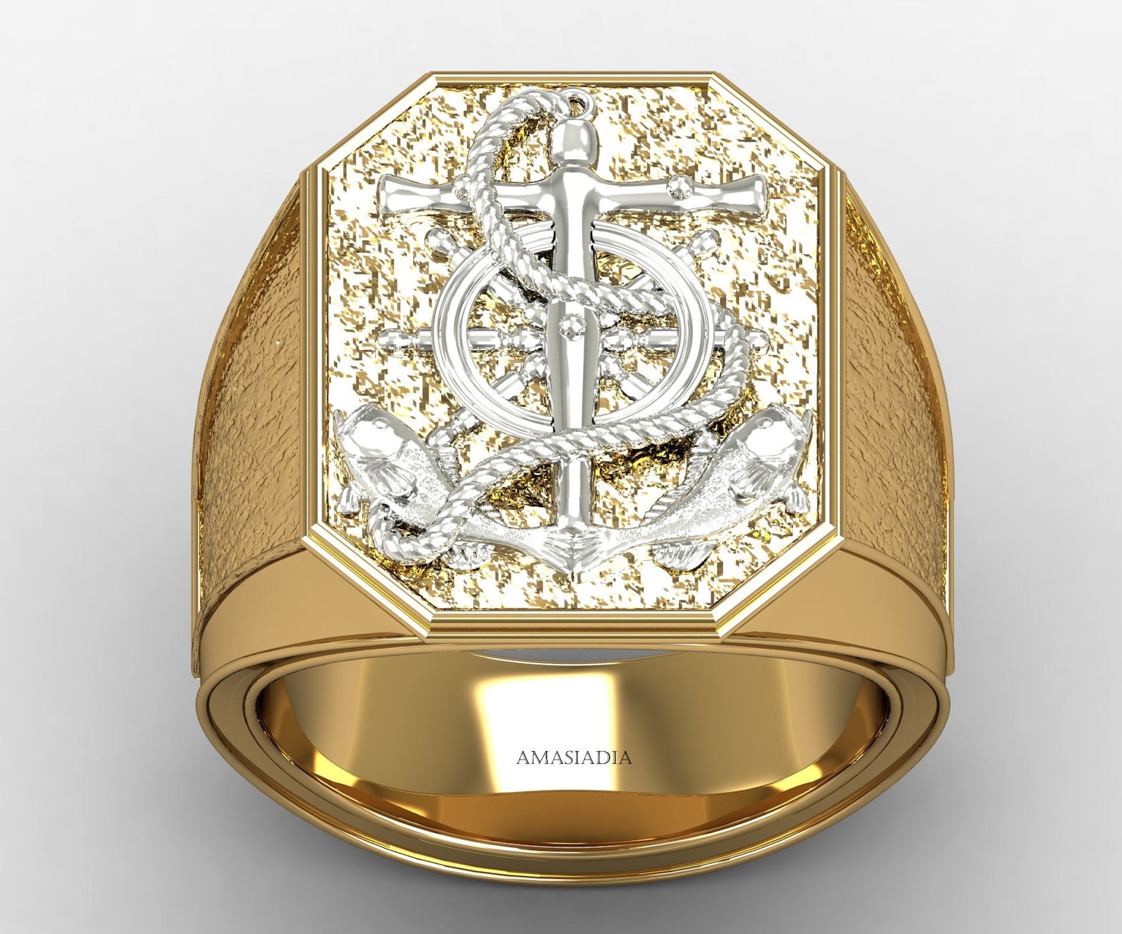 14K Two Tone Solid Gold Knight Templar Catholic Anchor Cross Signet ...