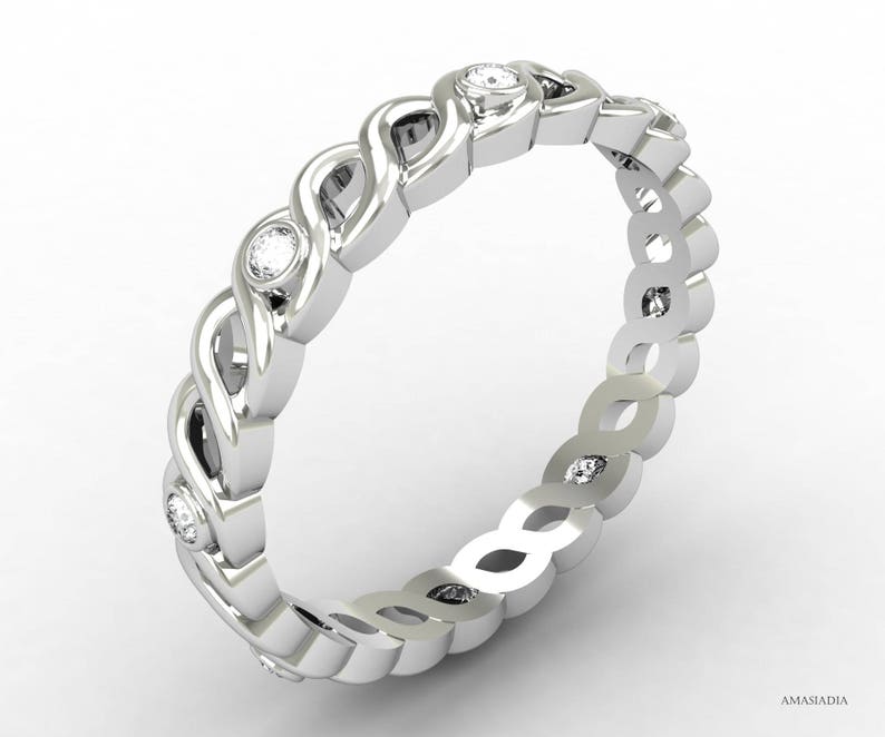 14K Gold Diamond Rope Design Eternity Wedding Ring - Etsy