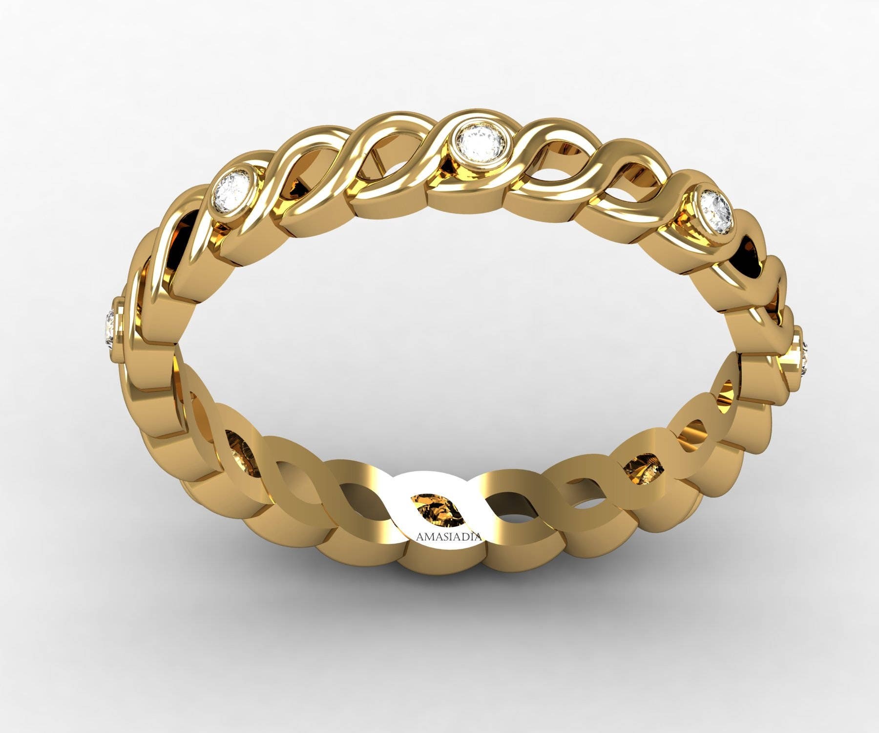 14K Gold Diamond Rope Design Eternity Wedding Ring - Etsy