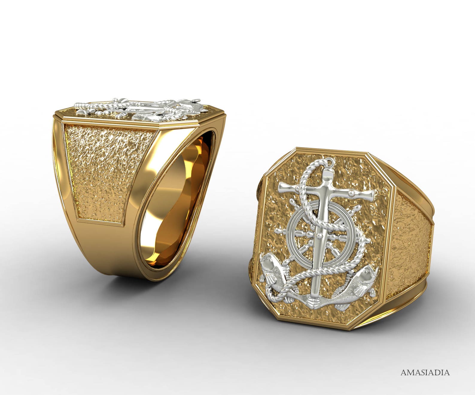 14K Two Tone Solid Gold Knight Templar Catholic Anchor Cross Signet ...