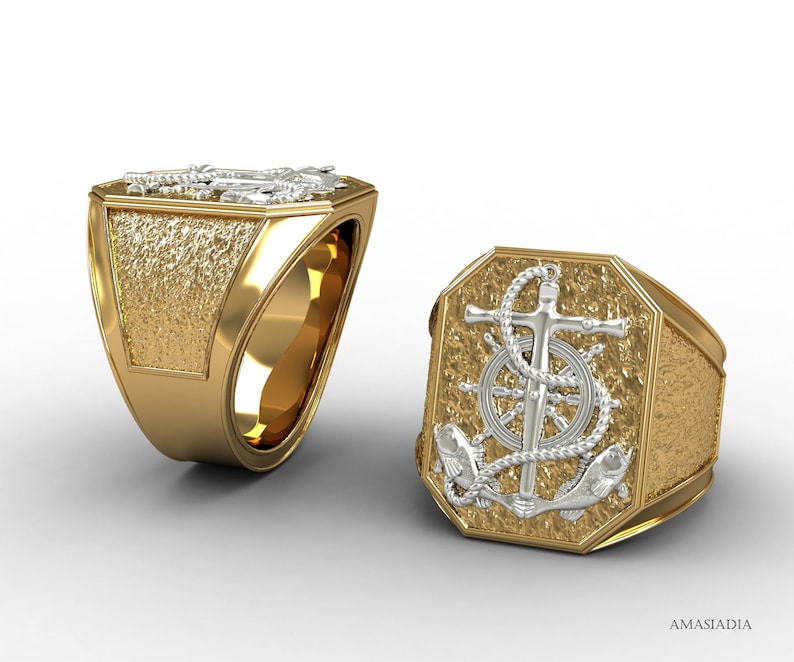 14K Two Tone Solid Gold Knight Templar Catholic Anchor Cross Signet ...