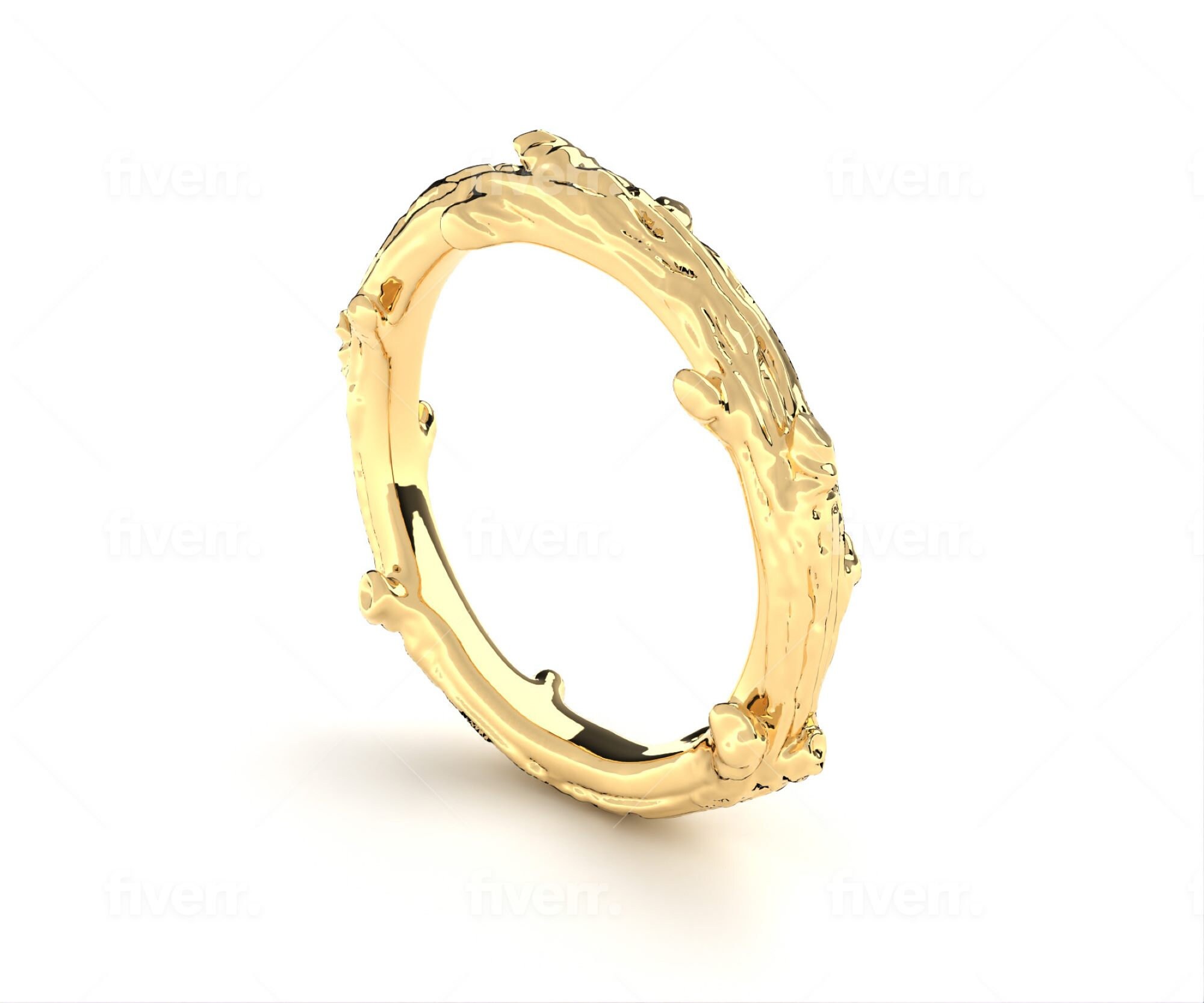14K Solid Gold Tree Bark Design Wedding Band Ring - Etsy