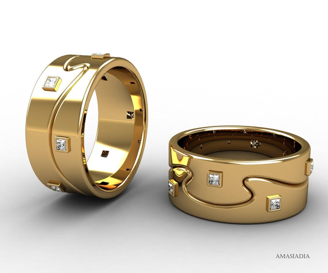 14K Solid Gold Wedding Ring With Princess Cut Diamonds - Etsy