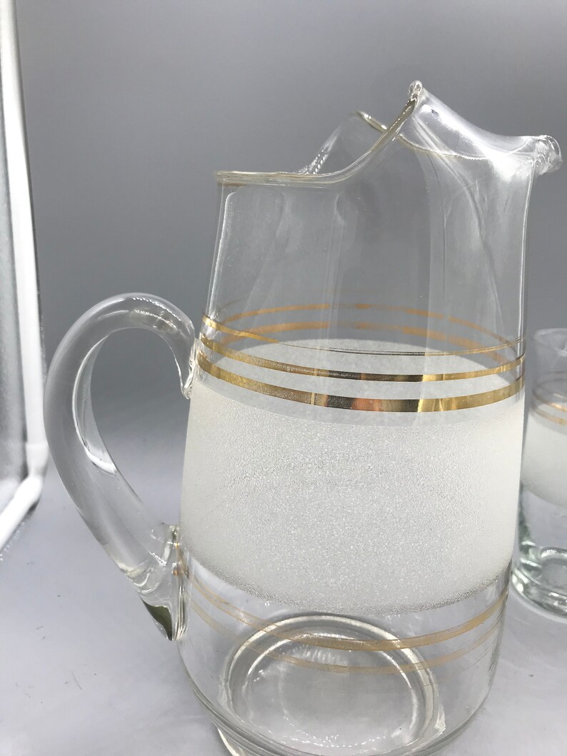 Mid Century Glass Iced Tea Pitcher With Two Glasses - Etsy