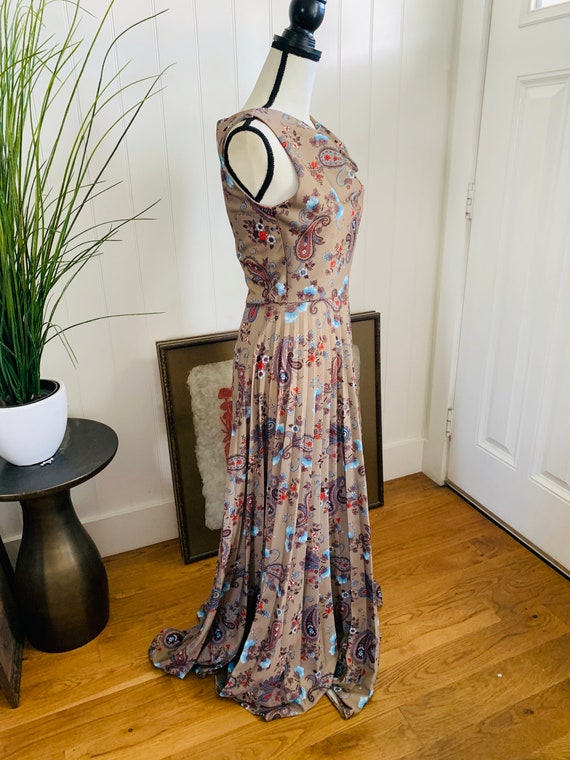 1970’s Polyester Maxi Dress With Pleated Skirt - Gem