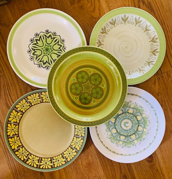 Mismatched Set of 5 Vintage Green Dinner Plates/ Mixed 70s | Etsy