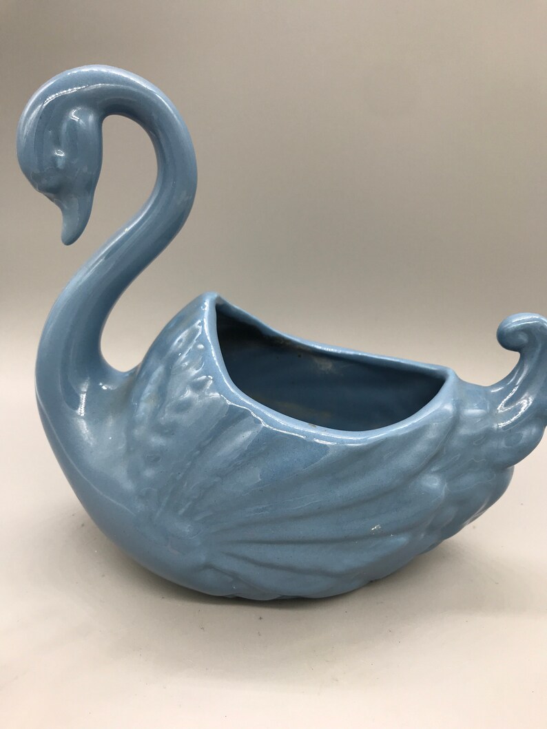 Mid Century Swan Planter in Blue Matte Glaze/ Vintage Flower | Etsy