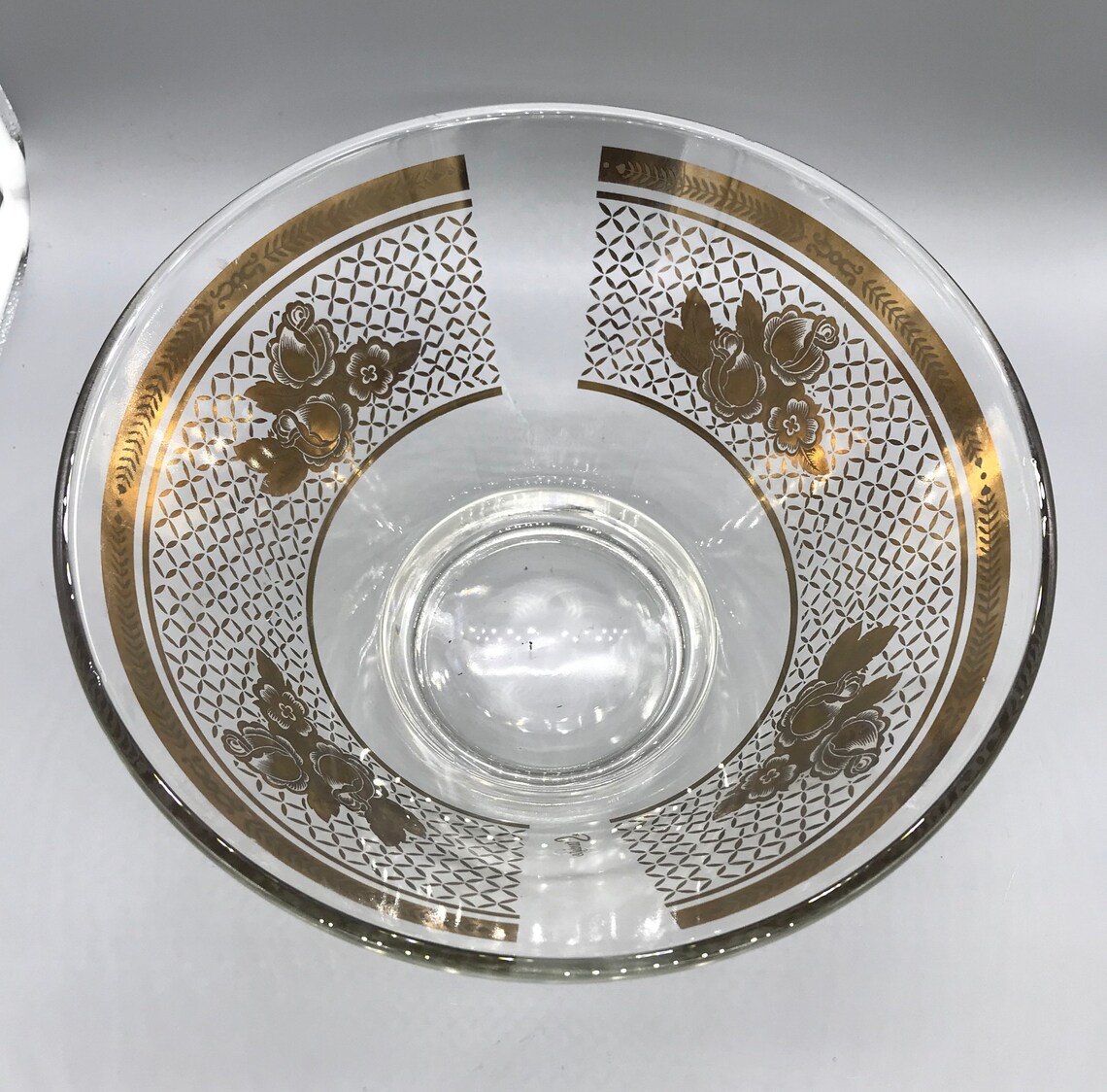 Vintage Starlyte Glass Serving Bowl With Gold Floral Lattice | Etsy