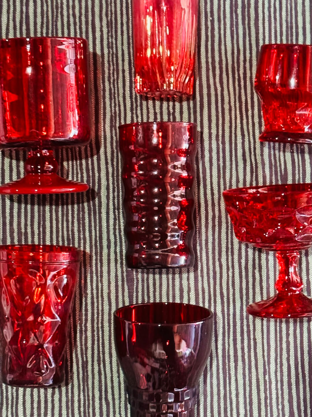 Mixed Set of 7 Vintage Red Glasses/ Beautifully Curated Solid Color ...
