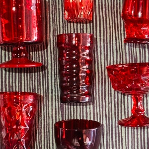 Mixed Set of 7 Vintage Red Glasses/ Beautifully Curated Solid Color ...