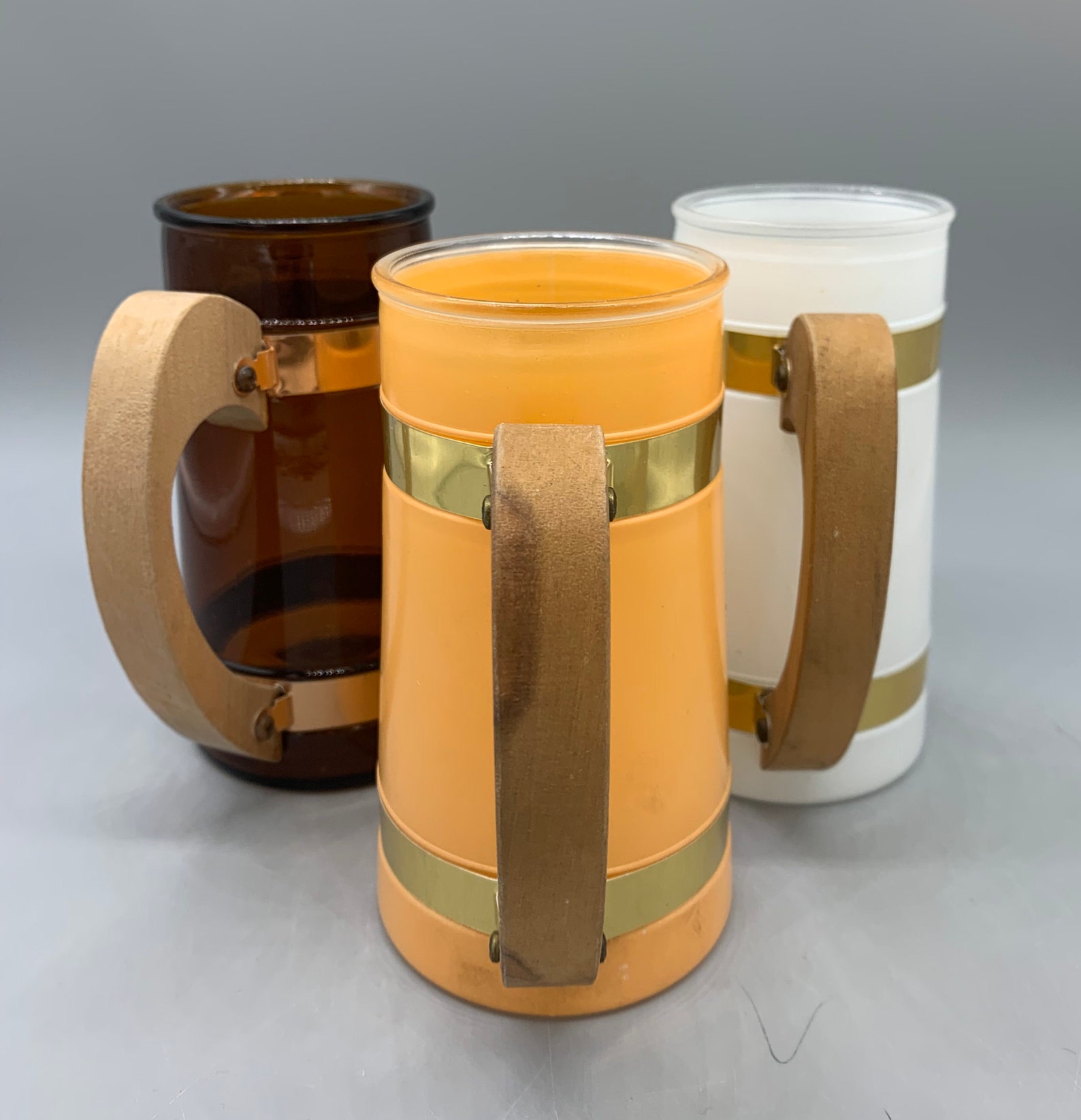 Vintage Siesta Ware Frosted Mugs With Wood Handle Attached - Etsy