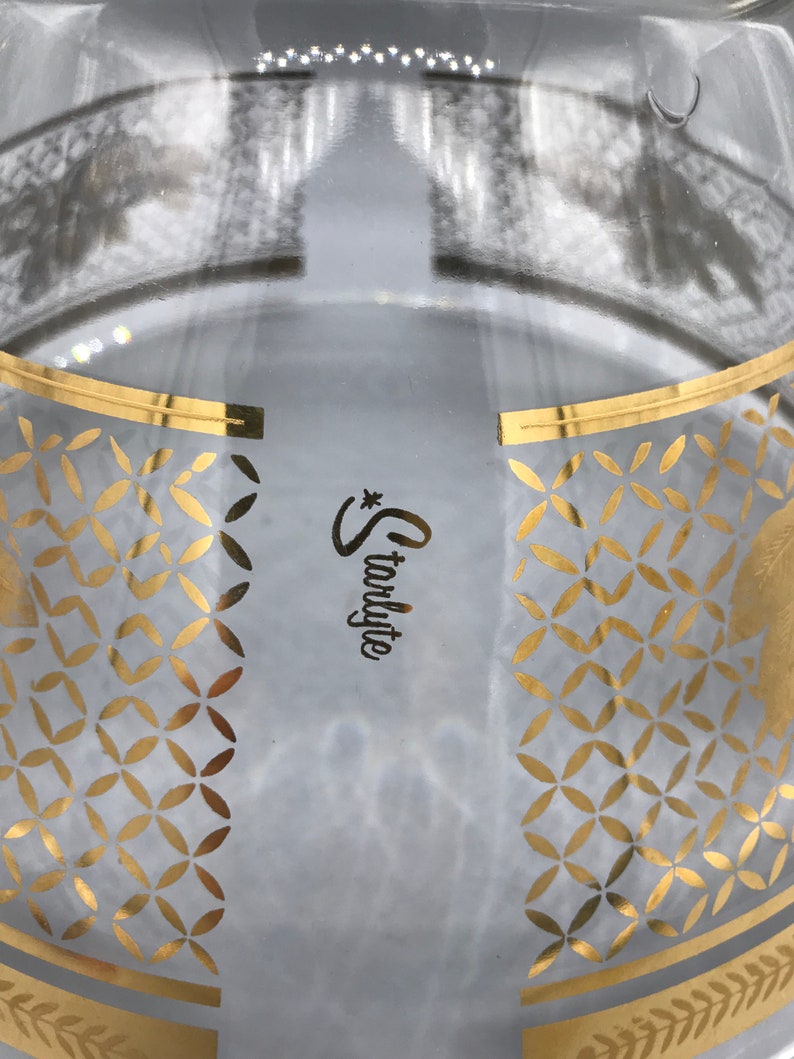 Vintage Starlyte Glass Serving Bowl With Gold Floral Lattice - Etsy