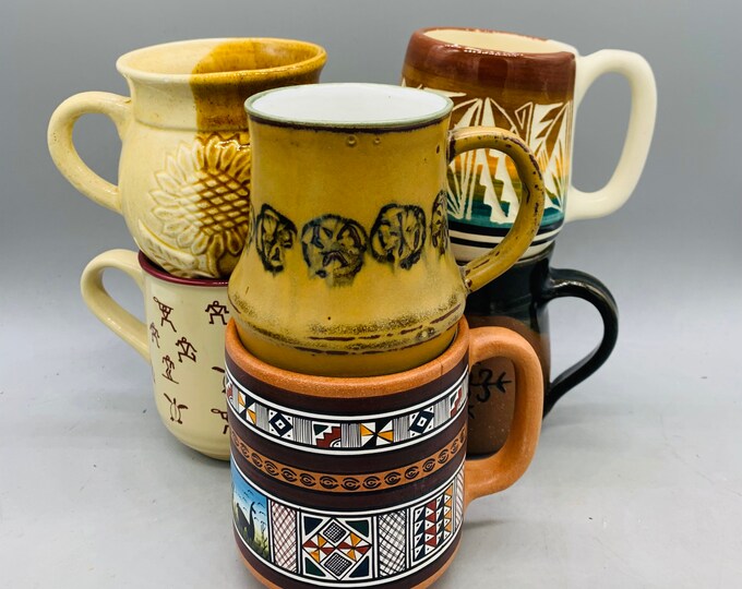 Mismatched Set of 6 Rustic Native Themed Coffee Cups - Etsy