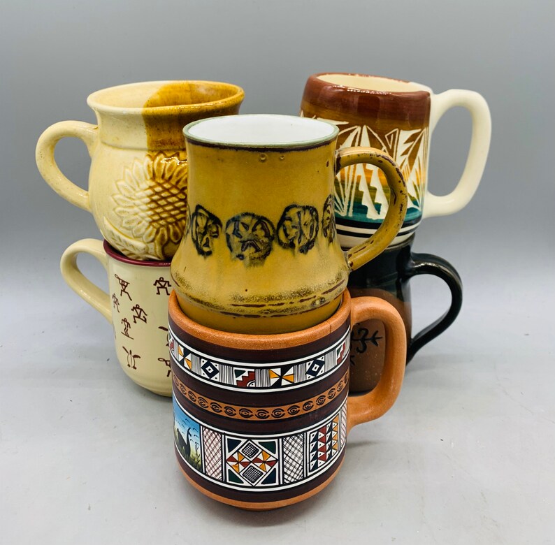 Mismatched Set of 6 Rustic Native Themed Coffee Cups - Etsy