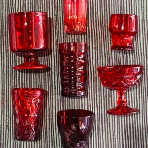 Mixed Set of 7 Vintage Red Glasses/ Beautifully Curated Solid Color ...