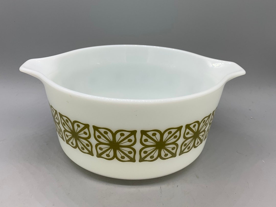 Pyrex Green Geometric Square Flowers Mixing Bowls and Casseroles Sold ...