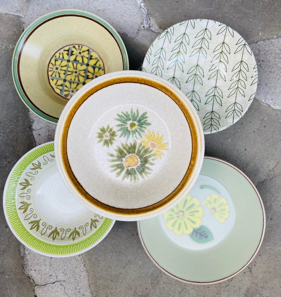 Mixed Set of 5 Green and Yellow Cereal Bowls - Etsy