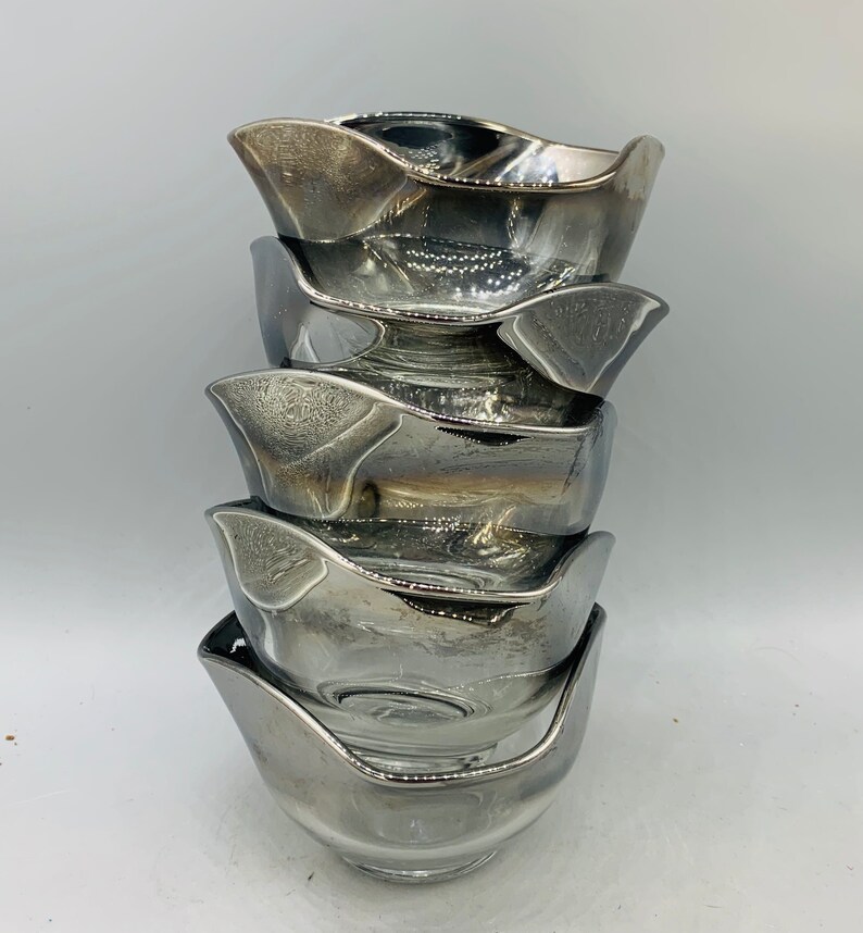 Vitreon Queens Lusterware Silver Trimmed Glass Bowls Glasses | Etsy