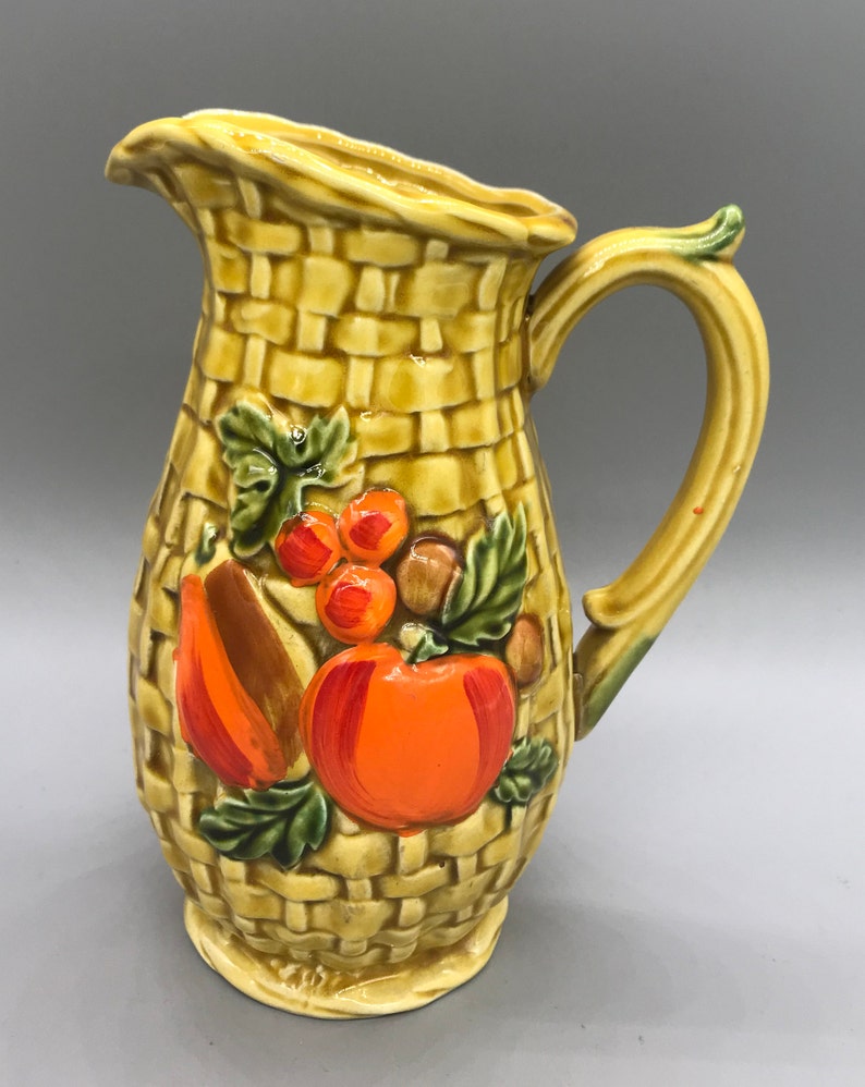 Vintage Lefton Fiesta Pitcher and Homco Fruit Pitcher Sold | Etsy