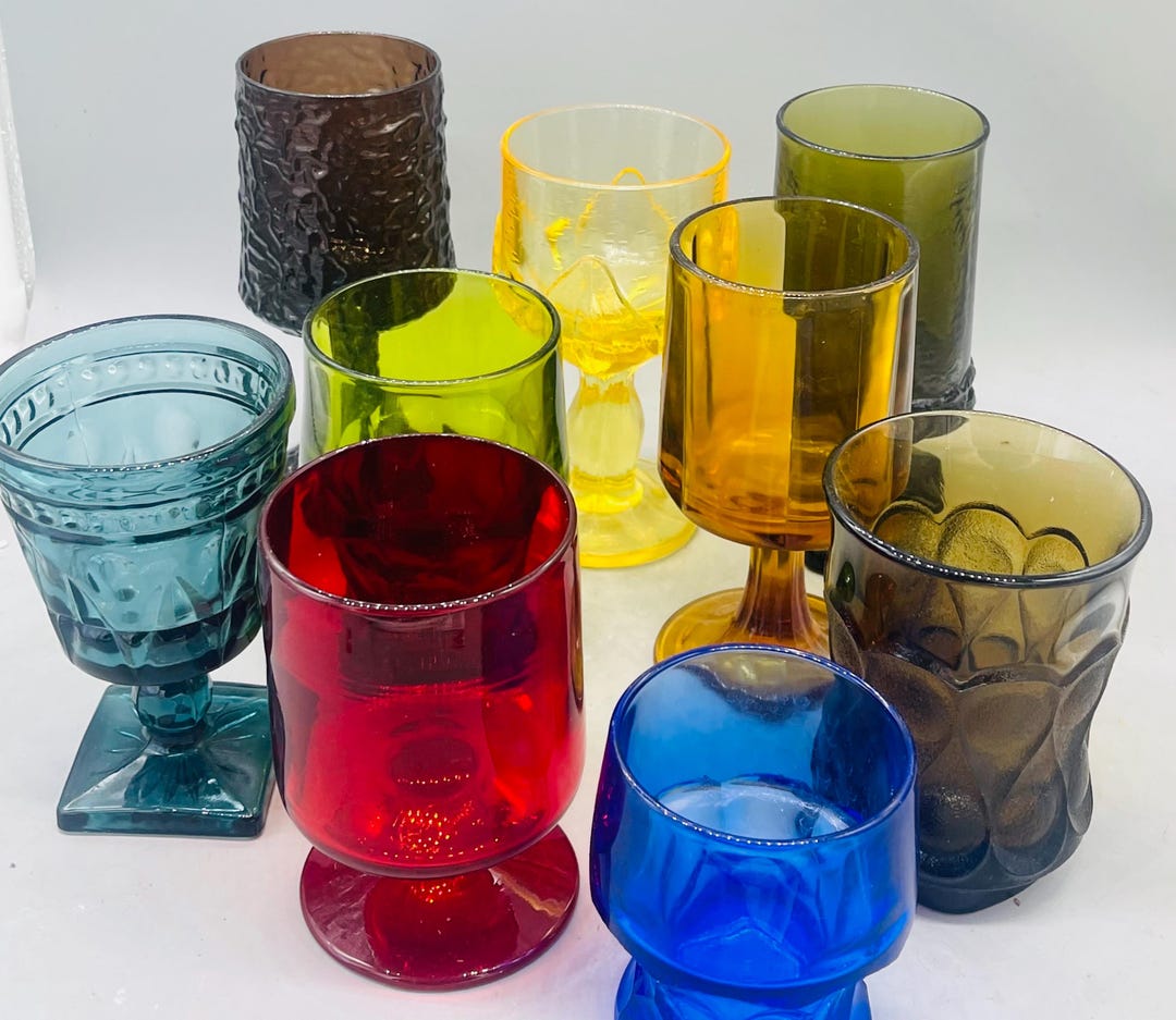 Mismatched Set of 9 Vintage Solid Color Glass Cups - Etsy