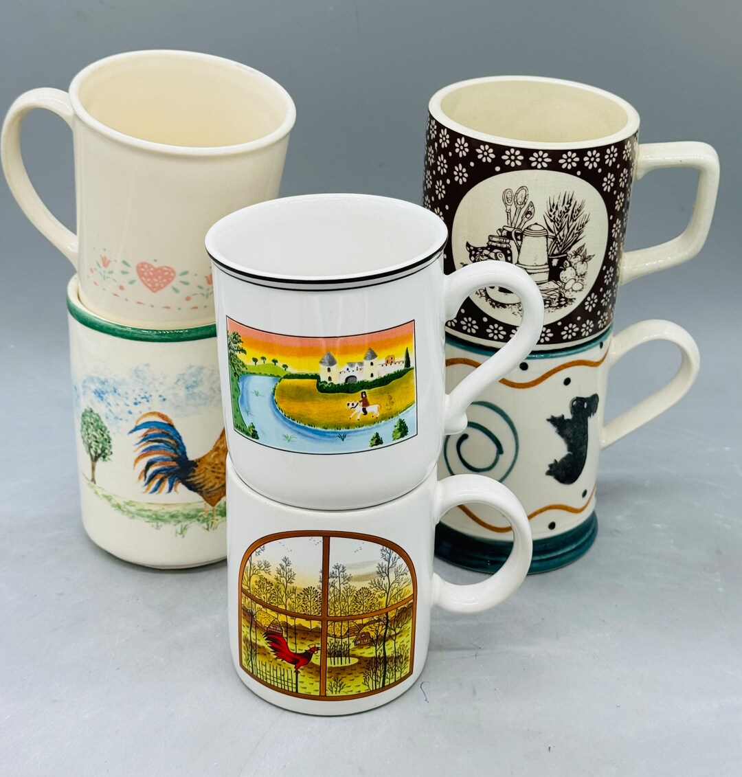 Mismatched Set of 6 Country Kitchen Coffee Cups - Etsy