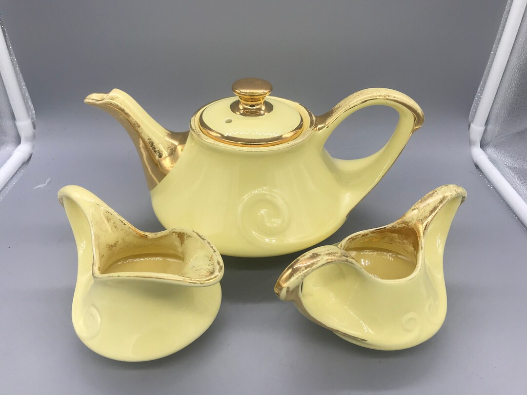 Pear China 3 Piece Yellow Aladdin Tea Pot Set With Gold Trim - Etsy