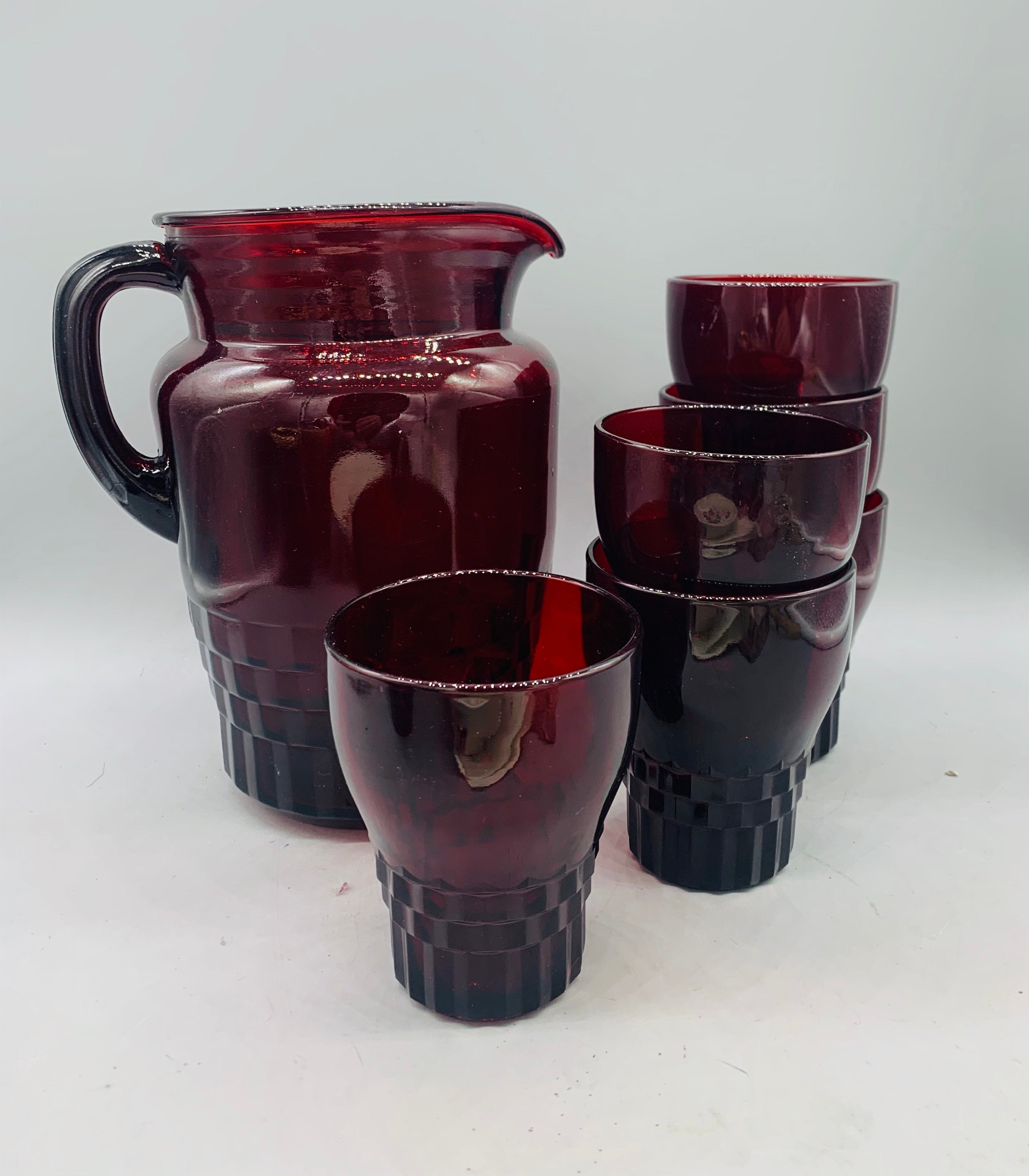 Anchor Hocking Windsor Royal Ruby Pitcher 7 Piece Set - Etsy