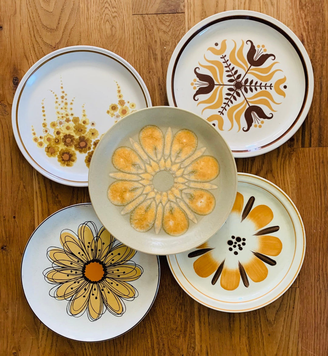 Mismatched Set of 5 Orange Floral Dinner Plates - Etsy