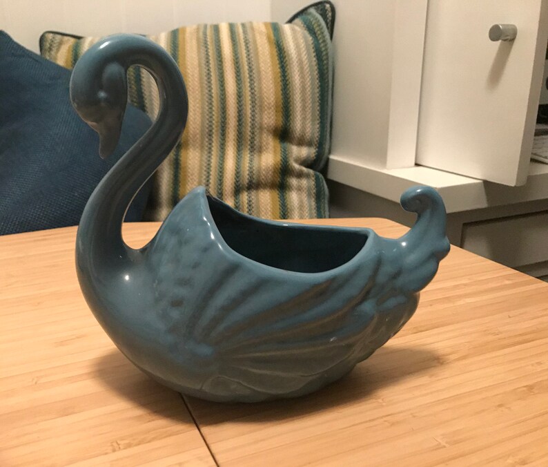 Mid Century Swan Planter in Blue Matte Glaze/ Vintage Flower | Etsy