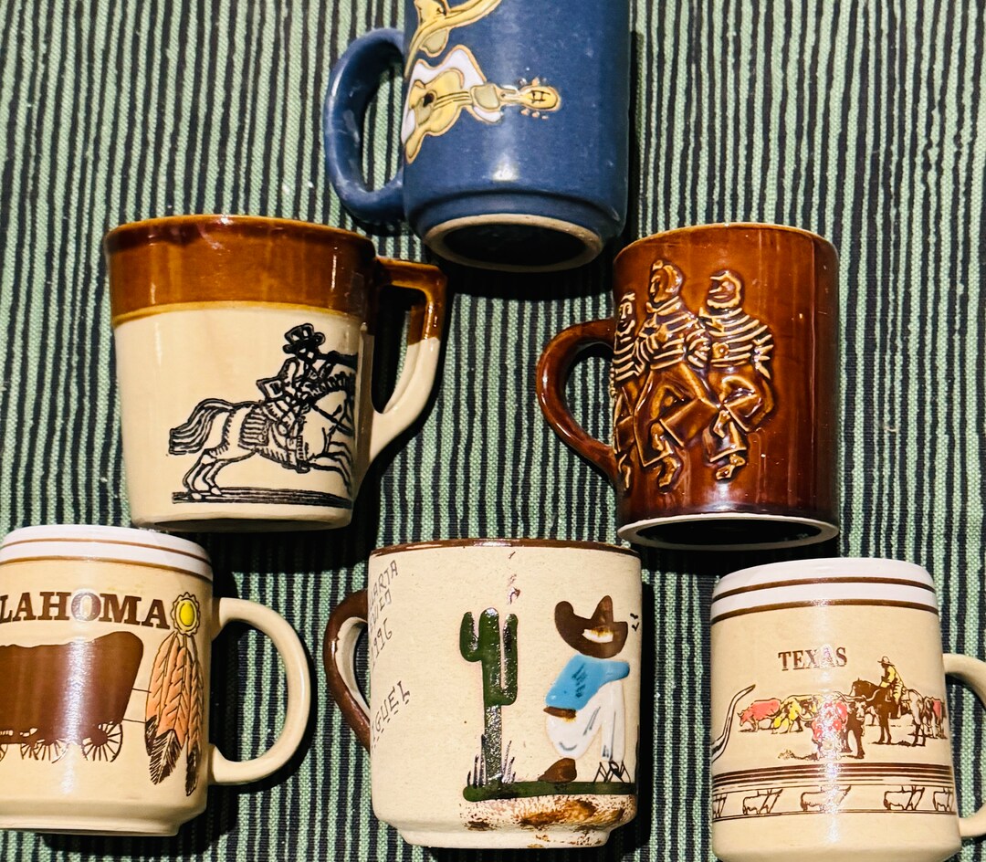Mixed Set of 6 Vintage Cowboy Themed Coffee Cups - Etsy