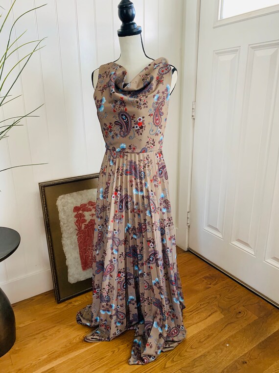 1970’s Polyester Maxi Dress With Pleated Skirt - Gem