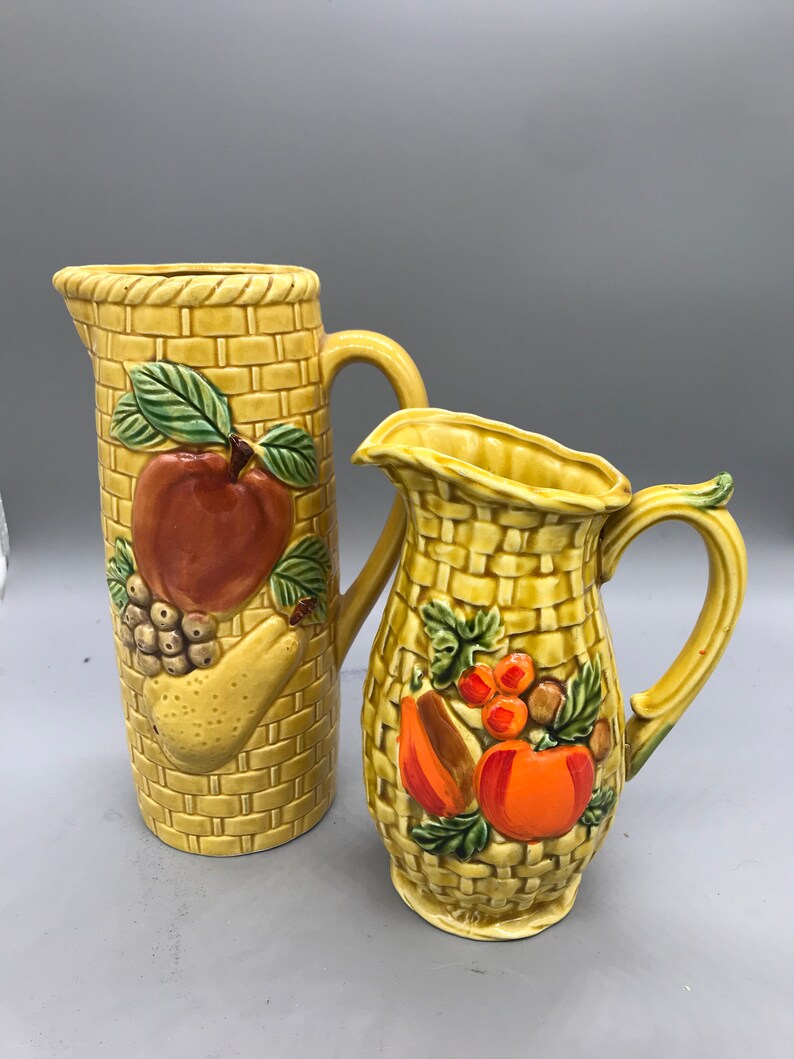 Vintage Lefton Fiesta Pitcher and Homco Fruit Pitcher Sold | Etsy