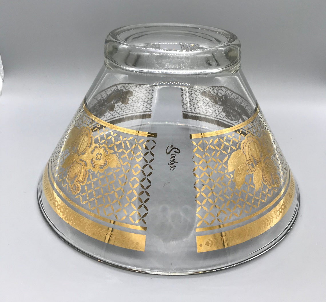Vintage Starlyte Glass Serving Bowl With Gold Floral Lattice | Etsy