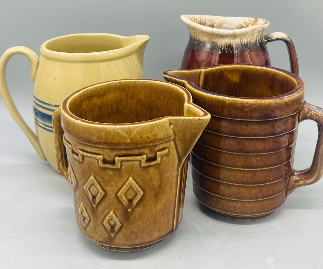 Vintage Batter Pitchers in Brown/ Farmhouse Rustic Antique Kitchenware ...