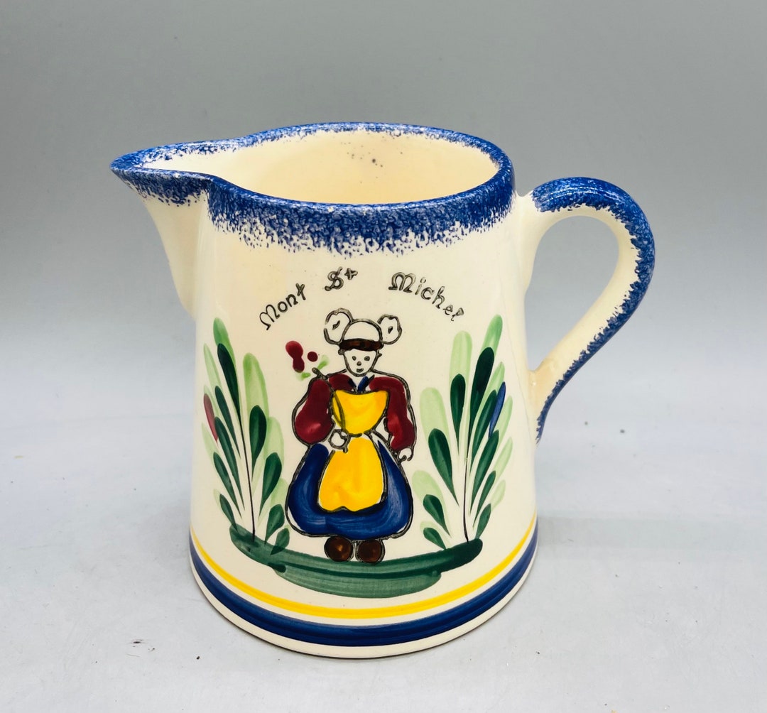 Antique French Pottery Hand Painted Pitcher - Etsy