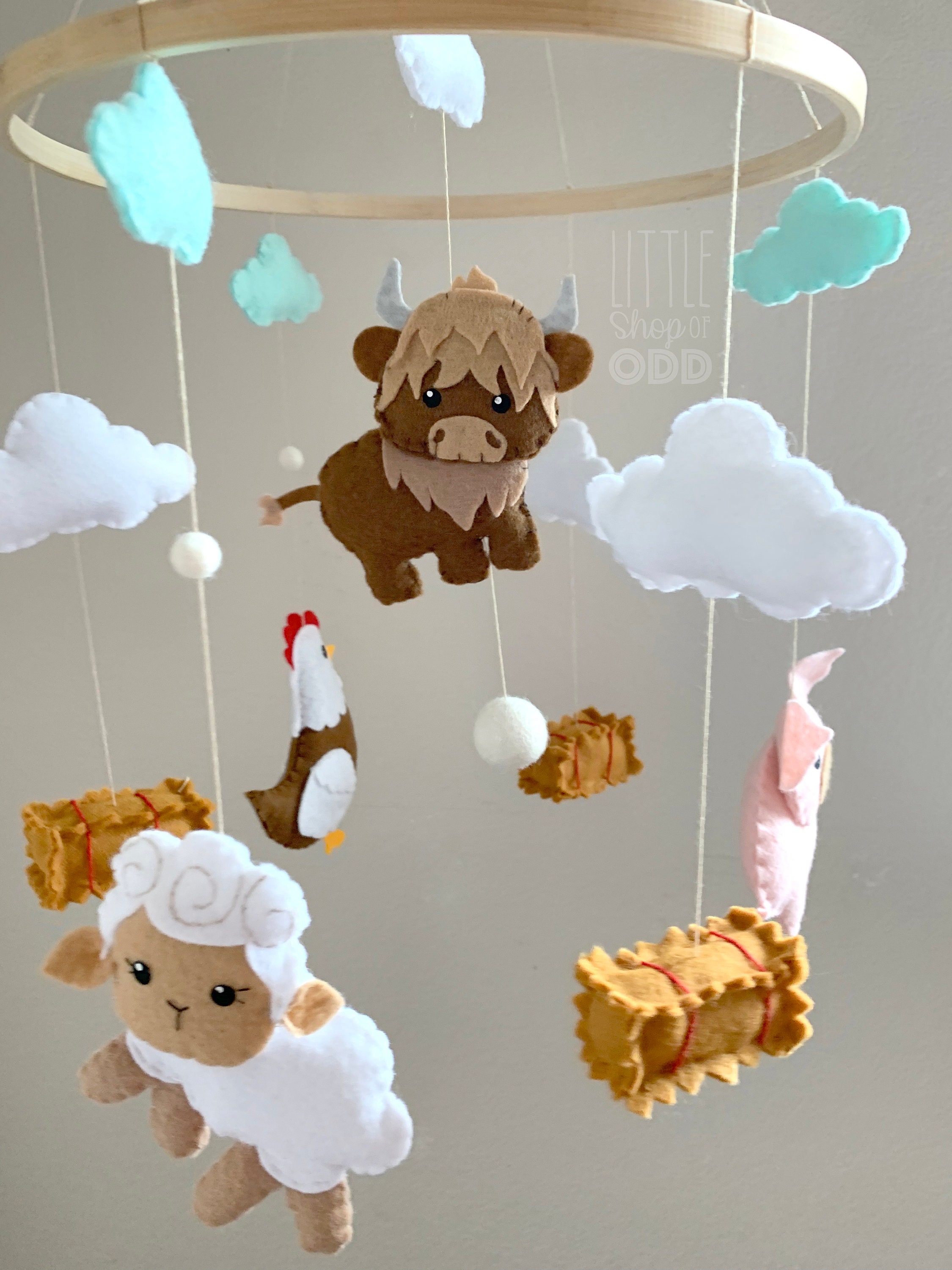Baby Mobile - Highland Cow & Farm Animals - Handmade Felt Nursery Decor ...