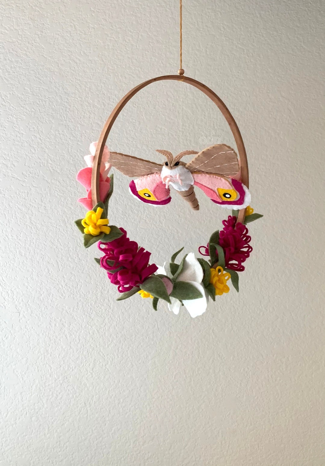 Hanging Mobile - Automeris Pamina Pink Saturn Moth and Wildflowers ...