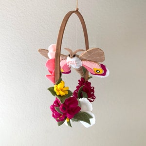 Hanging Mobile - Automeris Pamina Pink Saturn Moth and Wildflowers ...