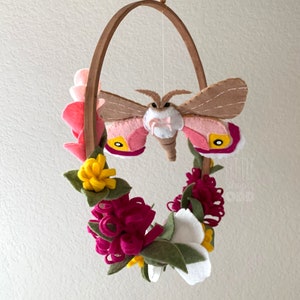 Hanging Mobile - Automeris Pamina Pink Saturn Moth and Wildflowers ...