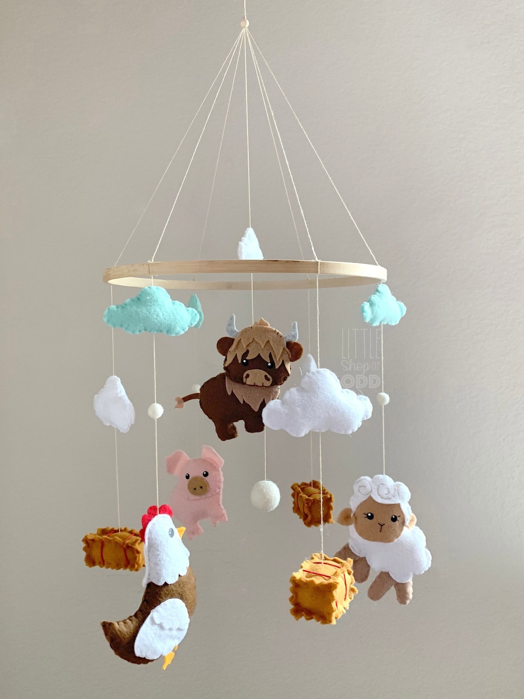 Baby Mobile - Highland Cow & Farm Animals - Handmade Felt Nursery Decor ...