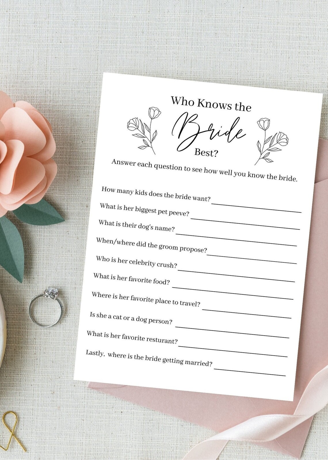 Who Knows the Bride Best Party Game, Printable, Bridal Party Games ...