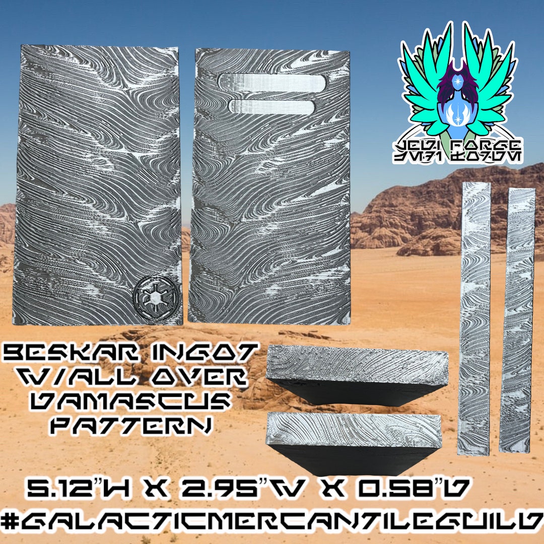 Inpired Mandalorian Beskar Ingot Large With All Over Damascus Pattern ...