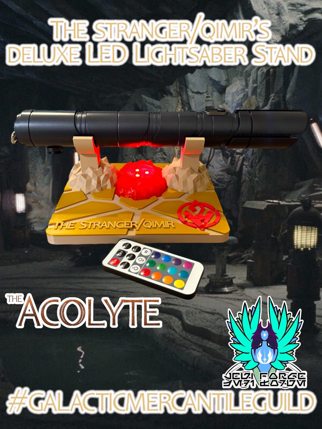 Deluxe LED Lightsaber Stand, Damaged Jedi and Sith Logo Display, Custom ...