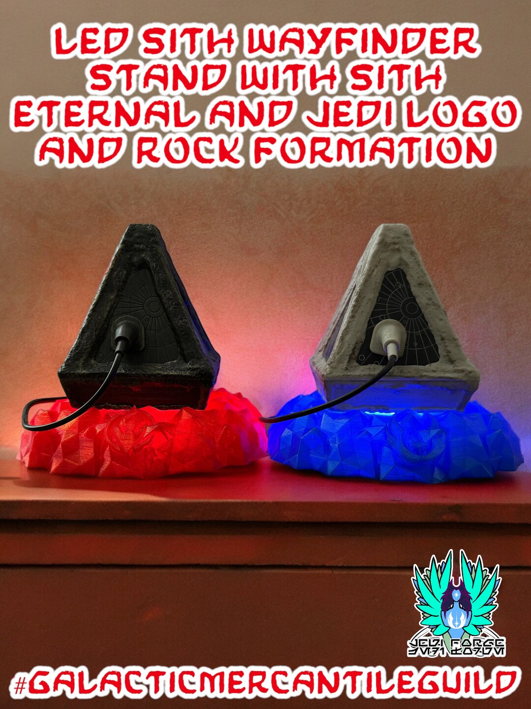 LED Sith Wayfinder Stand: Eternal Sith & Jedi Logo, Rock Feature - Etsy