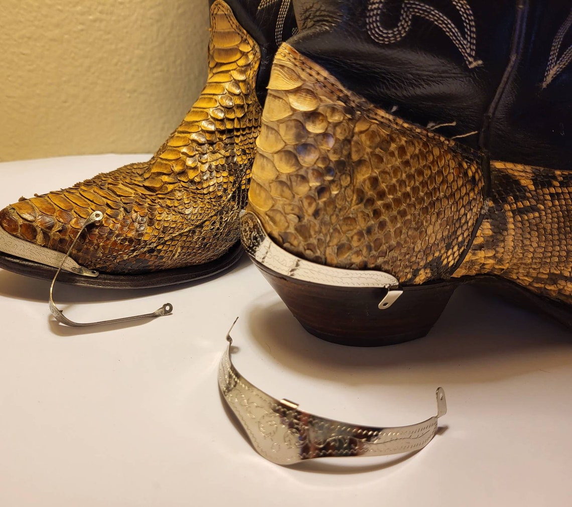 Shiny Silver Western Cowboy Boot Toe Guards and Heel Plates for Pointy ...