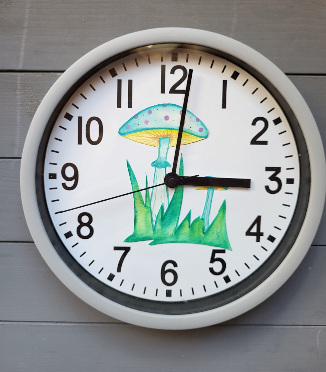 Wall Clock With Handpainted Watercolors Mushrooms grows in No Time - Etsy
