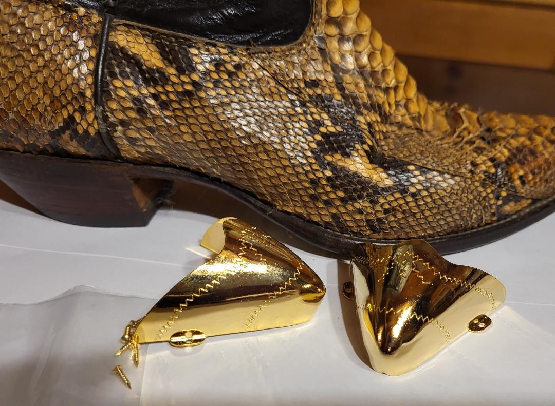 Shiny Gold Cowboy Western Biker Boot Tips Toe Caps Plates Guards Pointy ...
