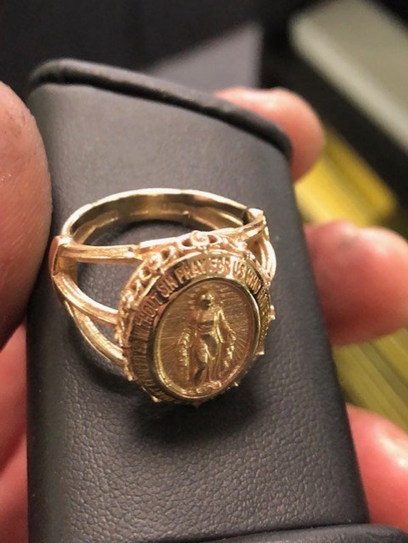 14K Solid Gold Blessed Virgin Mary Miraculous Ladies Ring Approximate ...