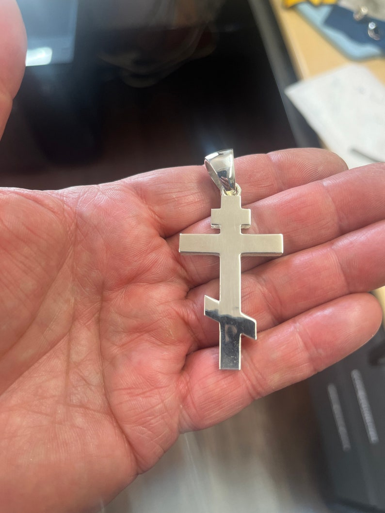 Thick Orthodox Cross 2.5" Pendant Charm Solid Sterling Silver .925 ...